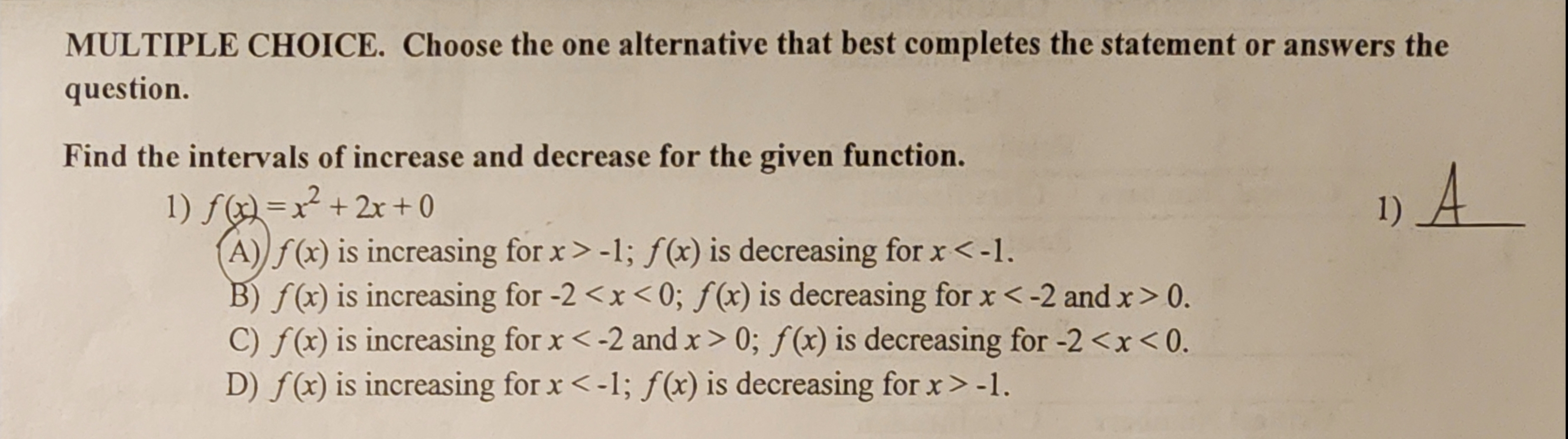 Solved Find the intervals of increase and decrease for the | Chegg.com