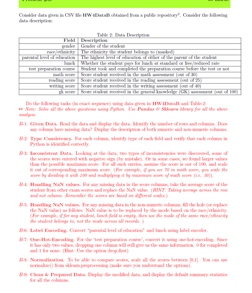 Solved Consider data given in CSV file HW4DataB obtained | Chegg.com