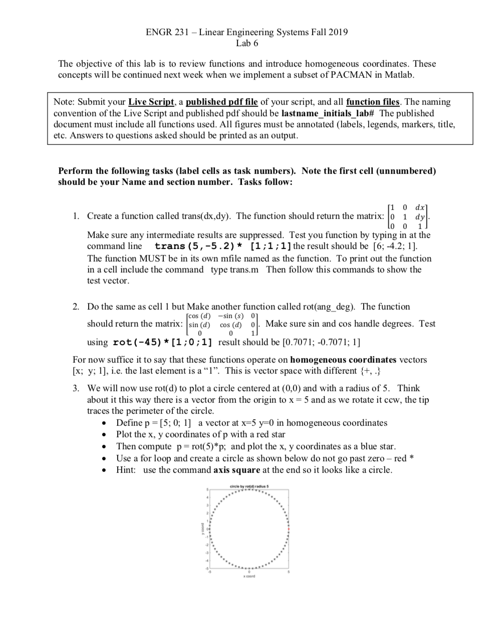 ENGR 231 Linear Engineering Systems Fall 2019 Lab 6 | Chegg.com