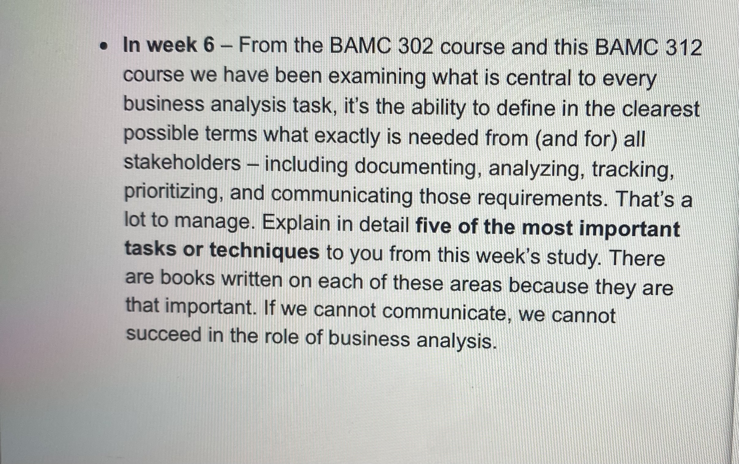 Solved In week 6 - From the BAMC 302 course and this BAMC | Chegg.com