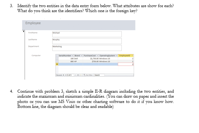 3. Identify the two entities in the data entry form | Chegg.com