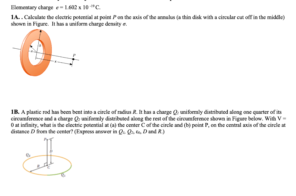 Solved Elementary charge e = 1.602 x 10-19 C. 1A. . | Chegg.com