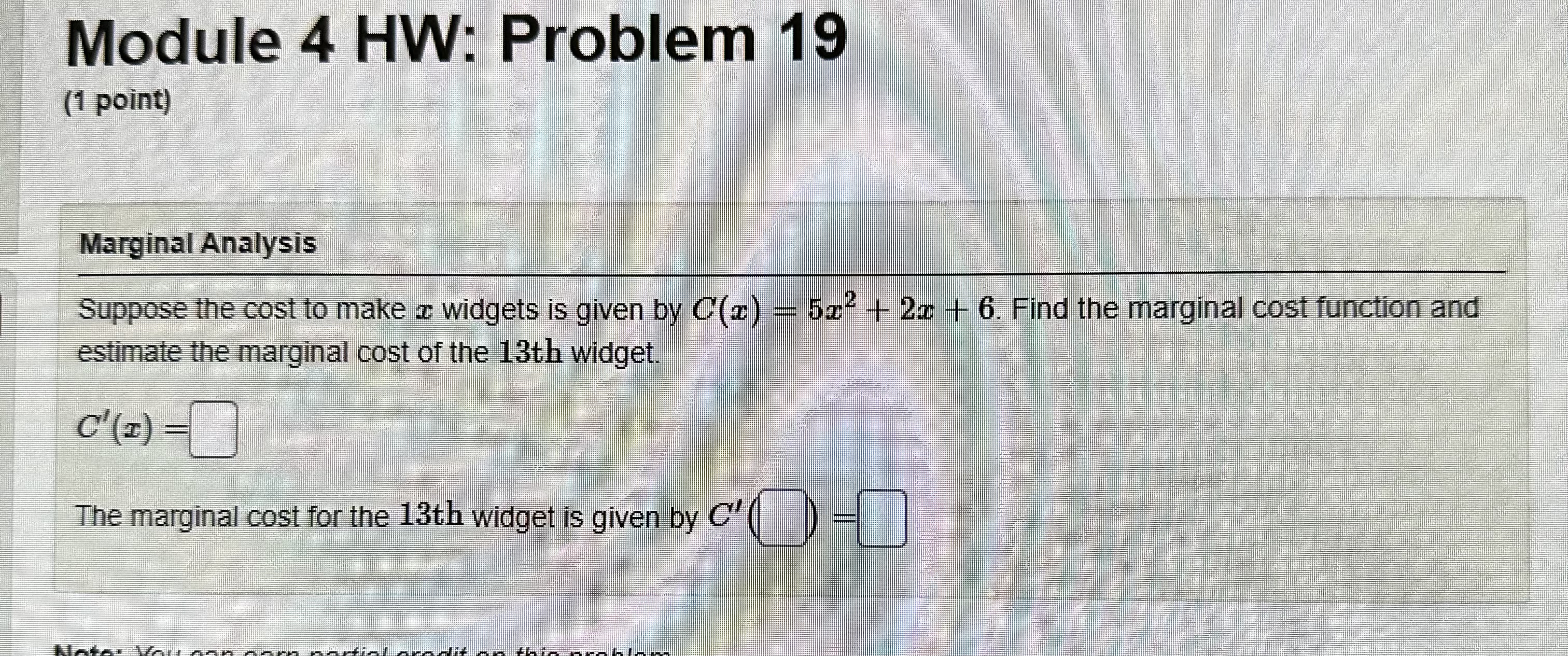 Solved Module 4 ﻿HW: Problem 19(1 ﻿point)Marginal | Chegg.com