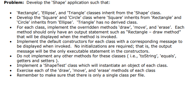 Solved Problem: Develop the 'Shape' application such that . | Chegg.com