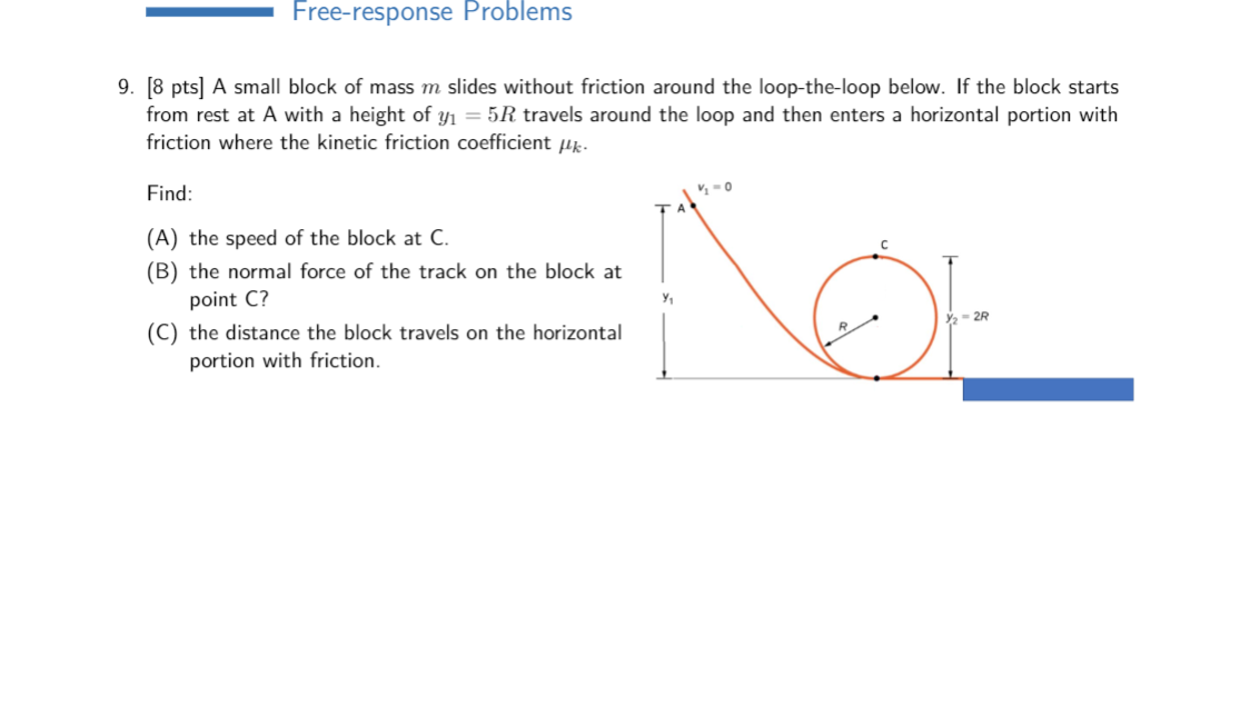 Solved [8 pts] A small block of mass m slides without | Chegg.com