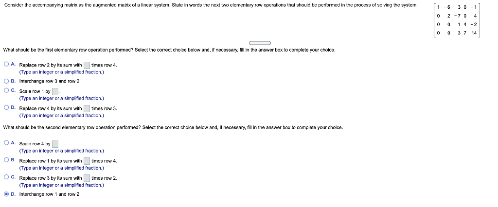 Solved Consider the accompanying matrix as the augmented | Chegg.com