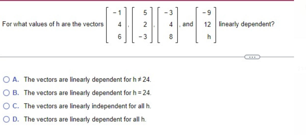 Solved what values of h are the vectors | Chegg.com