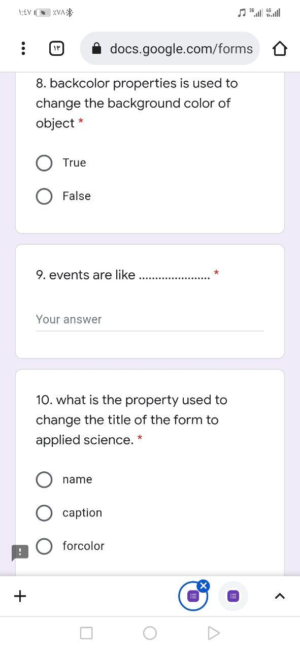 Solved T:EVIVAX : | ۱۳ docs.google.com/forms 8. backcolor | Chegg.com