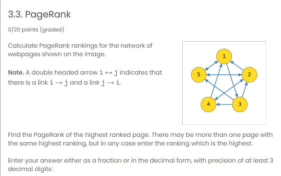 Solved 3.3. PageRank 0/20 points (graded) Calculate PageRank | Chegg.com