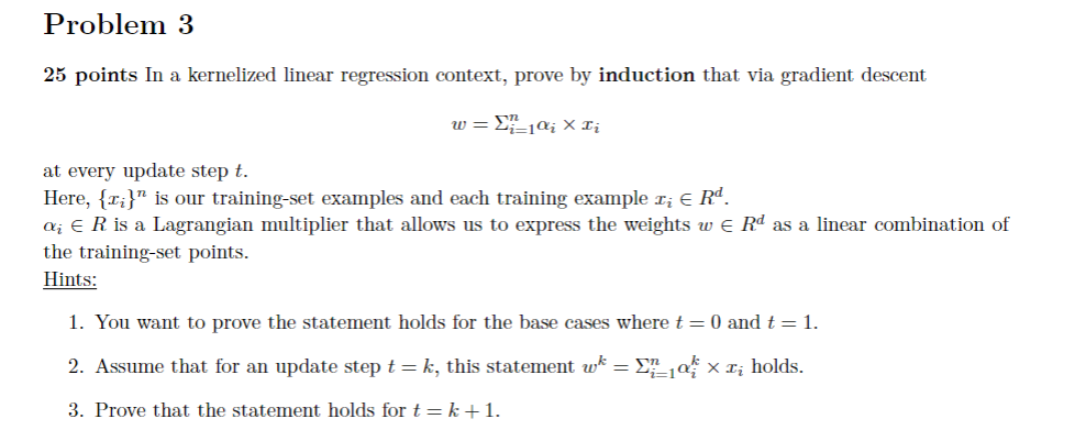 Solved 25 points In a kernelized linear regression context, | Chegg.com