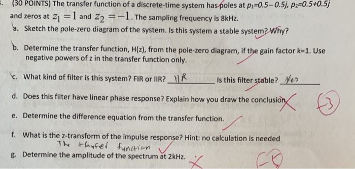 Solved 30 POINTS) The transfer function of a discrete-time | Chegg.com