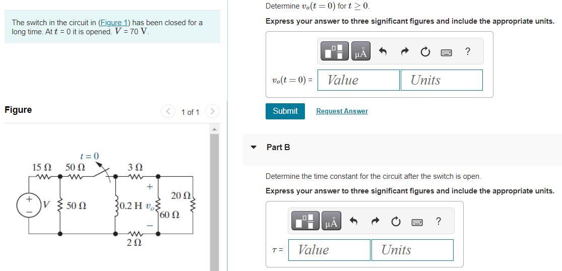 Solved Determine vo(t=0) for t≥0. The switch in the circuit | Chegg.com