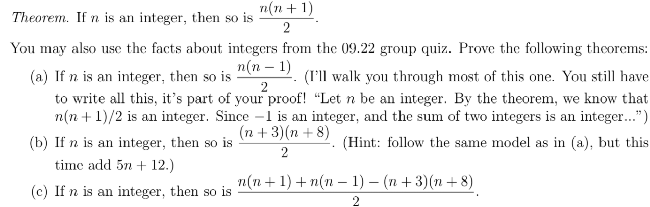 Solved n(n+1) Theorem. If n is an integer, then so is 2 You | Chegg.com