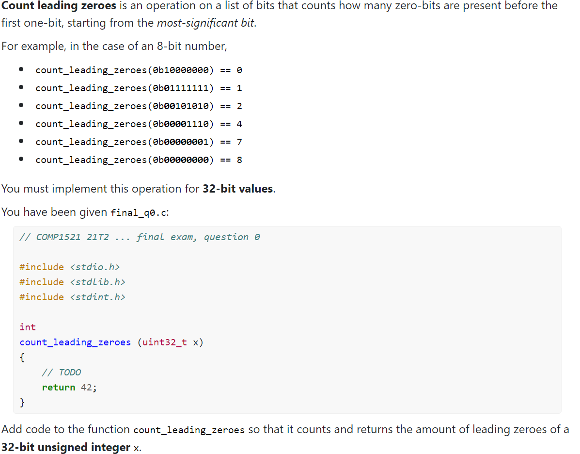 Solved Count Leading Zeroes Is An Operation On A List Of 
