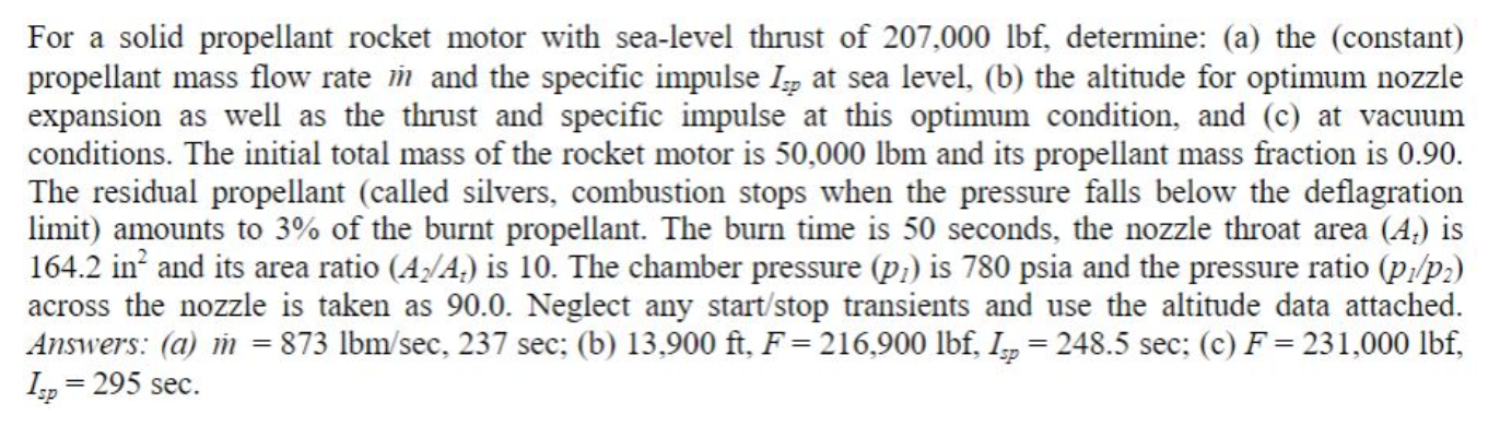 Solved For a solid propellant rocket motor with sea-level | Chegg.com
