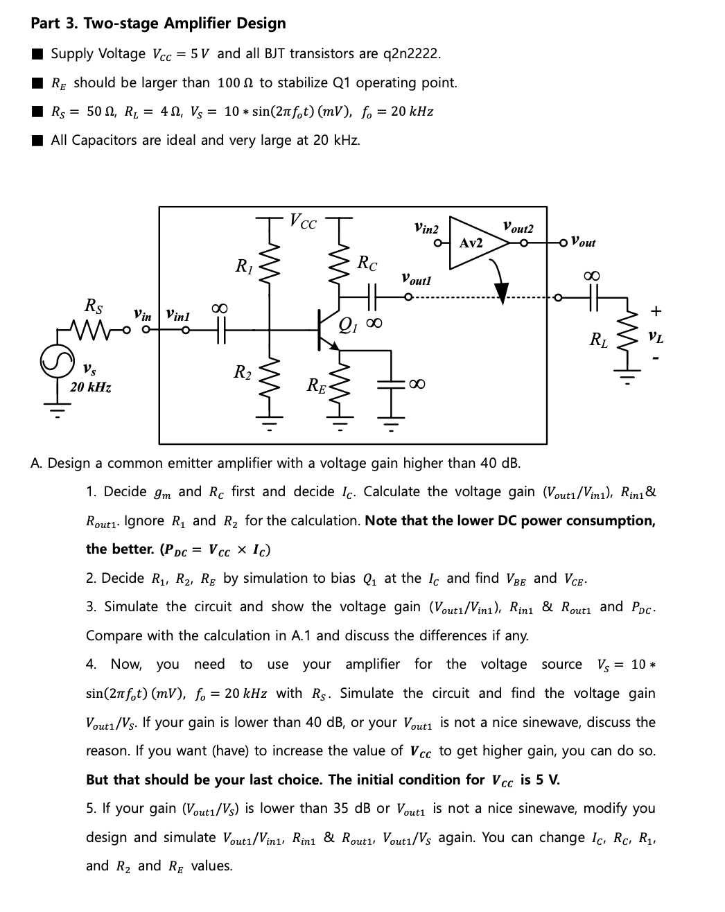 Solved Part 3. ﻿Two-stage Amplifier DesignSupply Voltage | Chegg.com