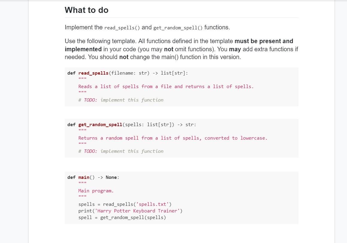 Solved What to do Implement the read_spells() and | Chegg.com