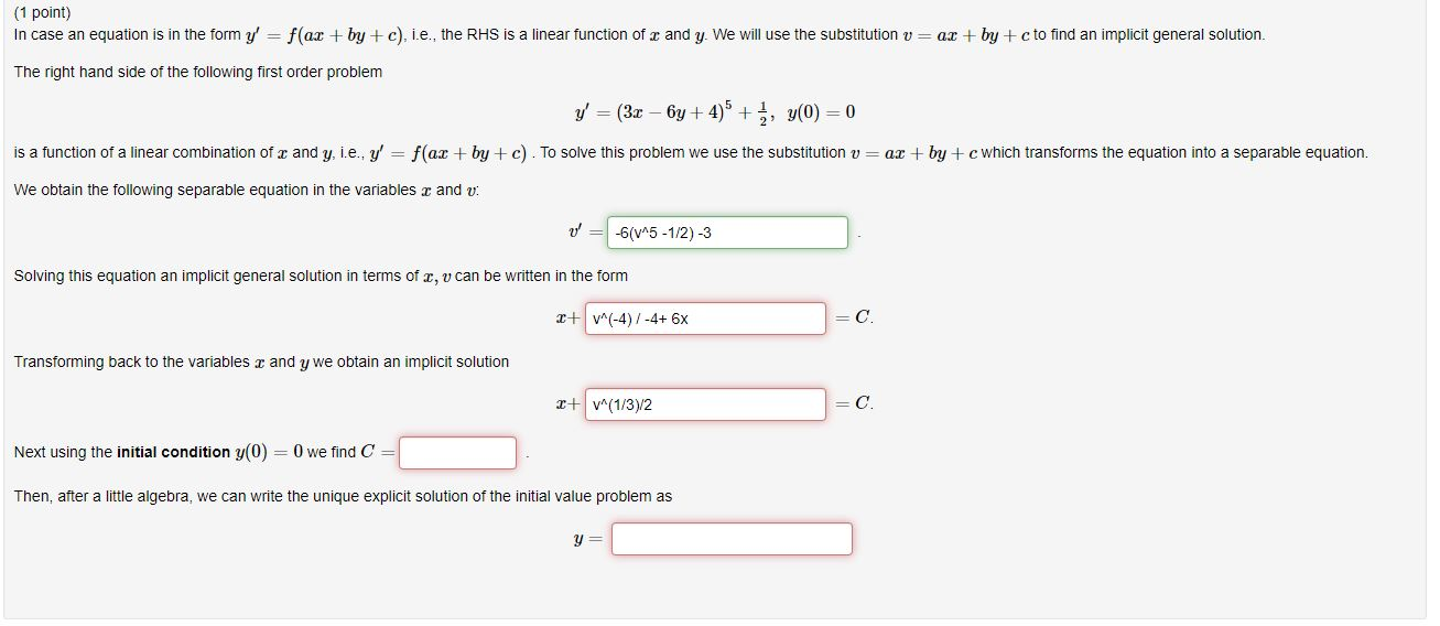 Solved (1 point) In case an equation is in the form y = f(ax | Chegg.com