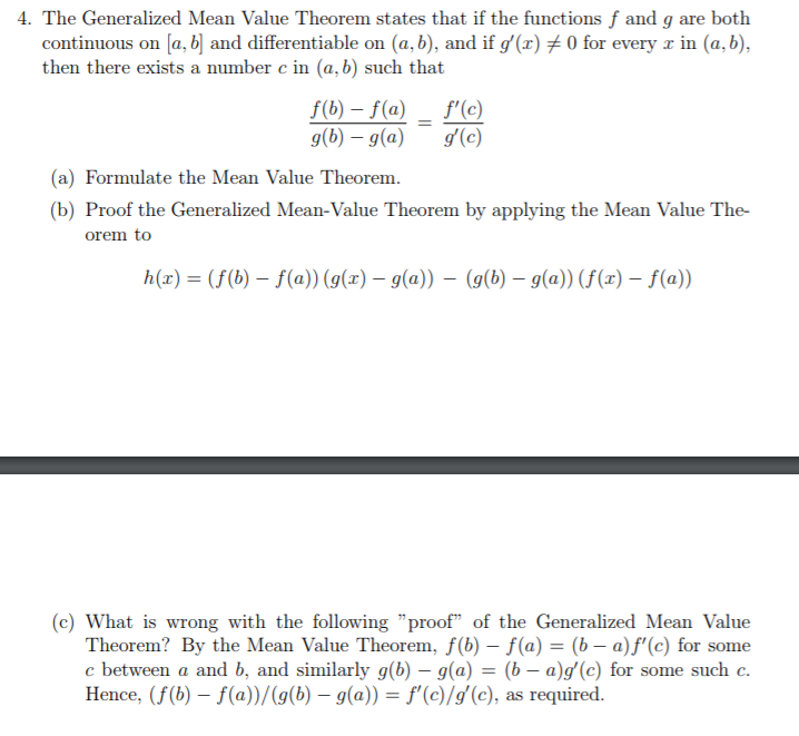 Solved . The Generalized Mean Value Theorem states that if | Chegg.com