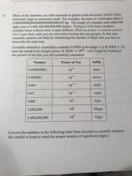 Solved 5) Many of the numbers you will encounter in physics | Chegg.com