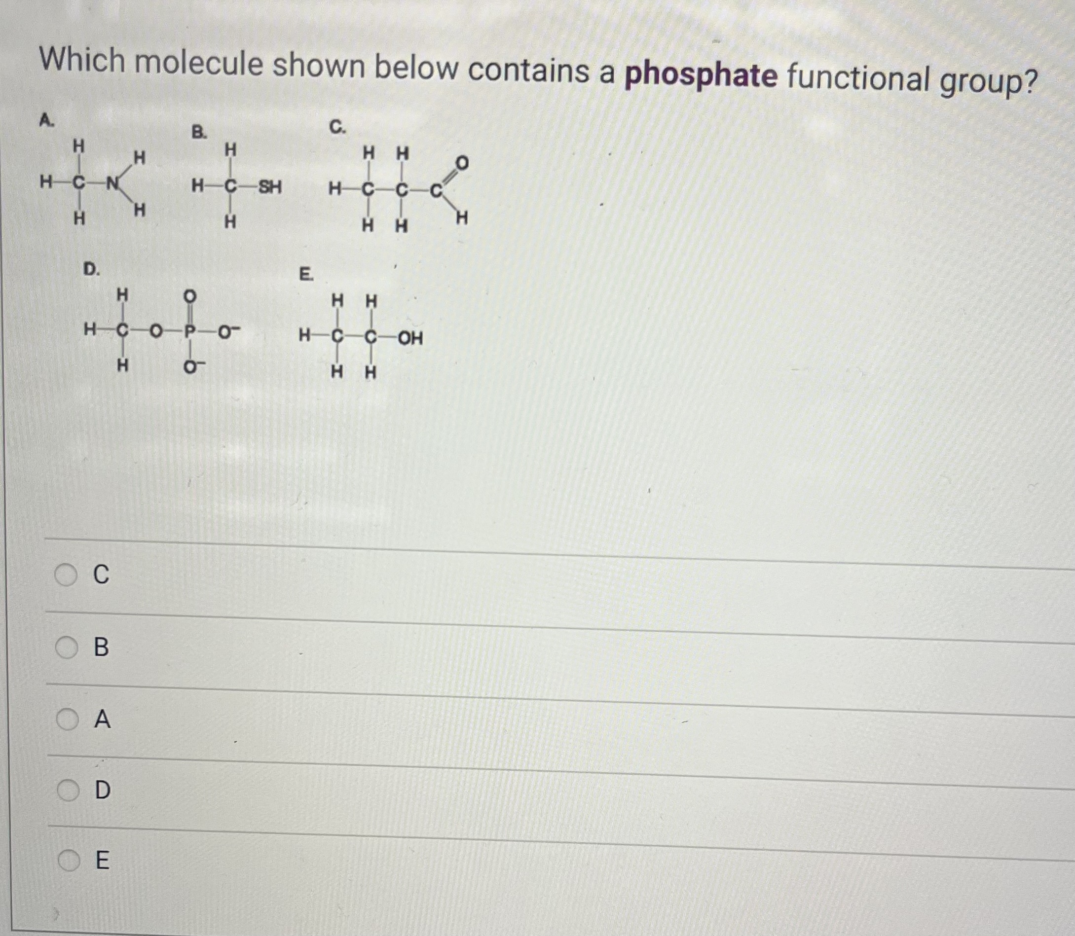 Solved Which molecule shown below contains a phosphate | Chegg.com