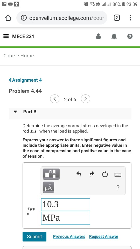 Solved 30% 23:09 2 openvellum.ecollege.com/cour E MECE 221 | Chegg.com