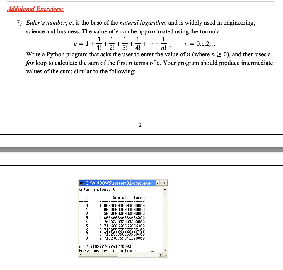 Solved Additional Exercises: 7) Euler's number, e, is the | Chegg.com
