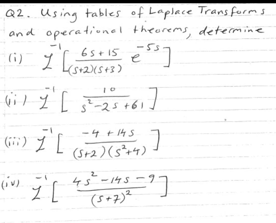Solved (i) 1 [s: 235 #3 e - Q2. Using tables of Laplace | Chegg.com