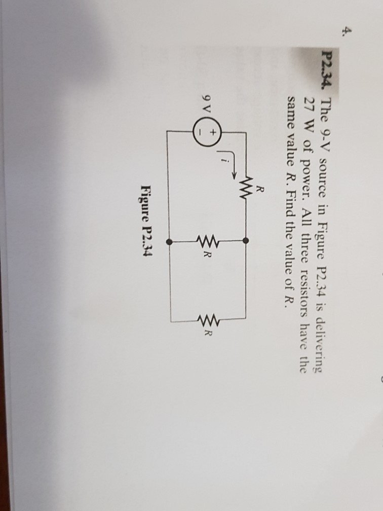 Solved P2.34. The 9-V source in Figure P2.34 is delivering | Chegg.com