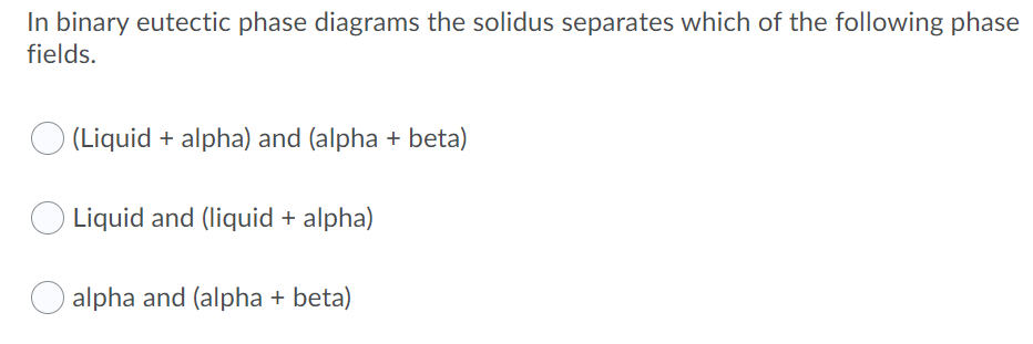 Solved In binary eutectic phase diagrams the solidus | Chegg.com