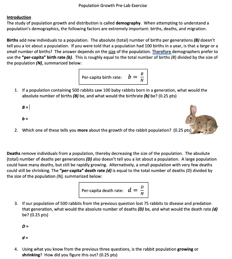 Solved Population Growth Pre-Lab Exercise Introduction The | Chegg.com