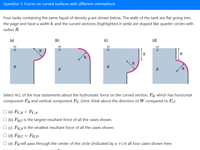Solved Question 1: Forces on curved surfaces with different | Chegg.com