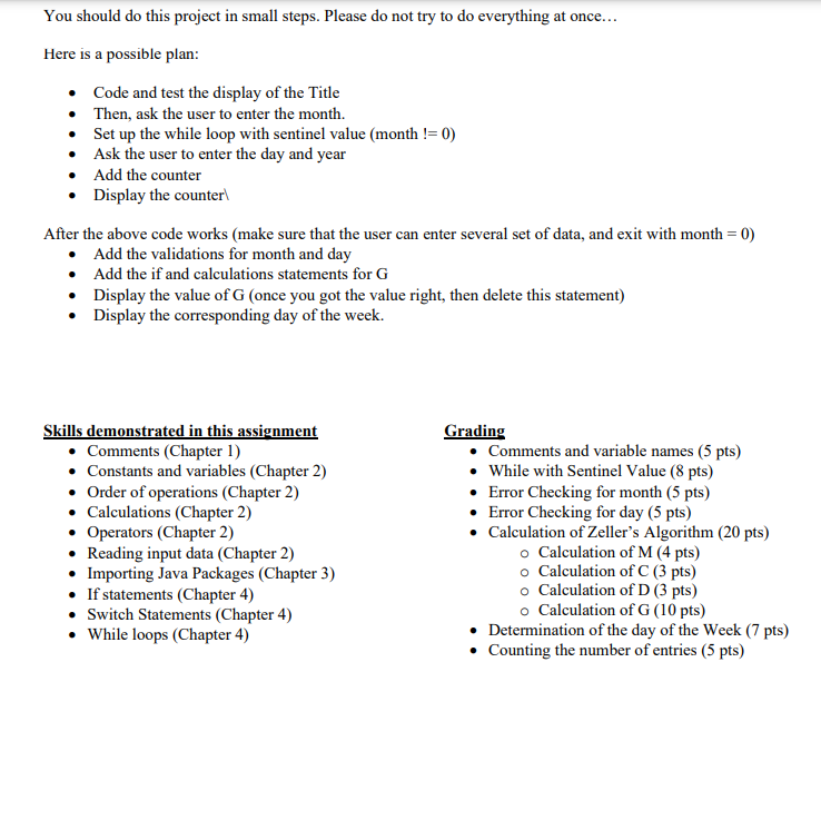 Solved Project 2: Zeller's Algorithm(Zeller.java)Write a | Chegg.com