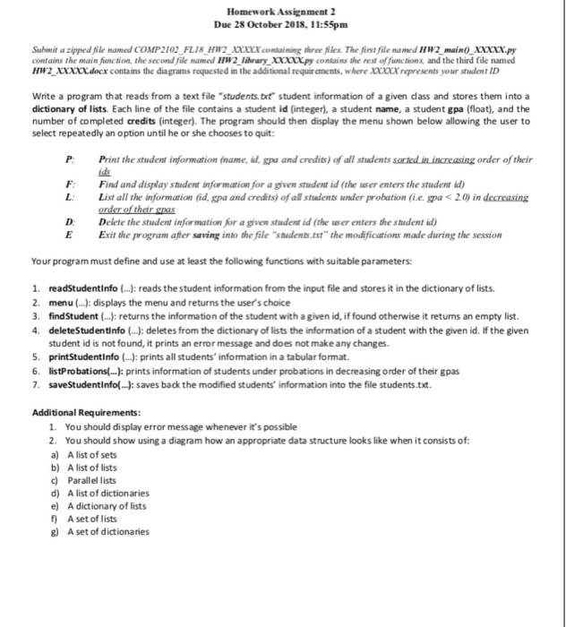 Submit a zipped file named COMP2102_FL18_HW2_XXXXX | Chegg.com