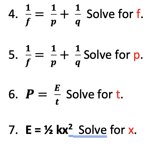 Solved 1 4. 1 1 + p a Solve for f. f 1 5. + Solve for p. a f | Chegg.com