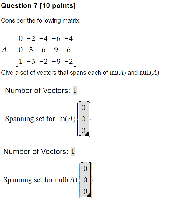 Solved Question 7 [10 points] Consider the following matrix: | Chegg.com