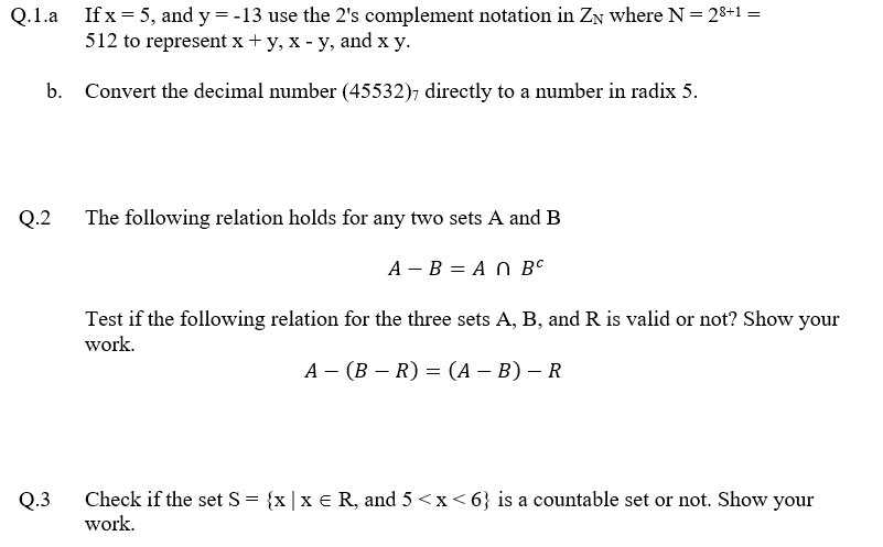 Solved 2.1.a If x=5, and y=−13 use the 2′s complement | Chegg.com