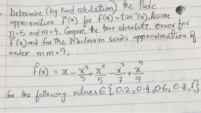 Solved Determine by hand calculation the Pade approximation | Chegg.com
