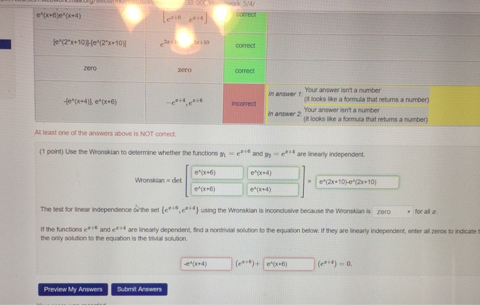 Solved Use the Wronskian to determine whether the functions | Chegg.com