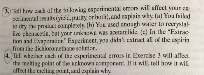 Solved 3. Tell how each of the following experimental errors | Chegg.com
