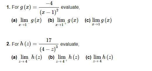 Solved = -4 1. Forg (2) evaluate (2-1 (a) lim g(1) (b) lim | Chegg.com