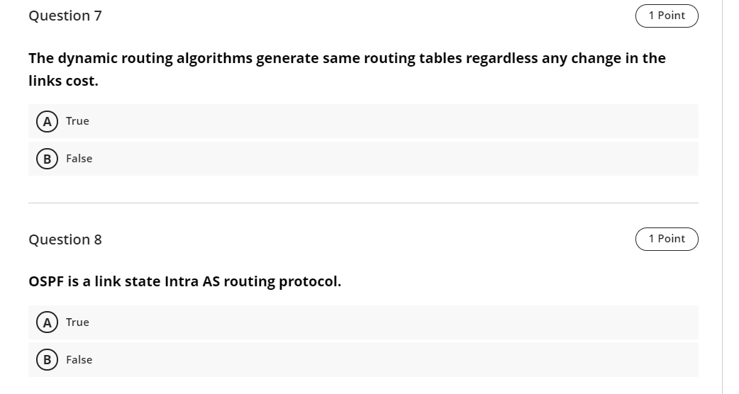 Solved Question 7 1 Point The dynamic routing algorithms | Chegg.com