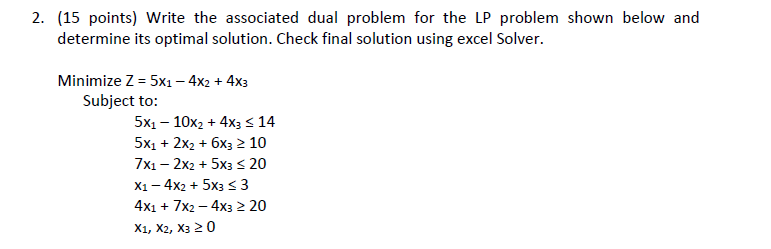 Solved Write the associated dual problem for the LP problem | Chegg.com