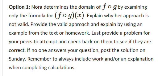 Solved Option 1: Nora determines the domain of fog by | Chegg.com