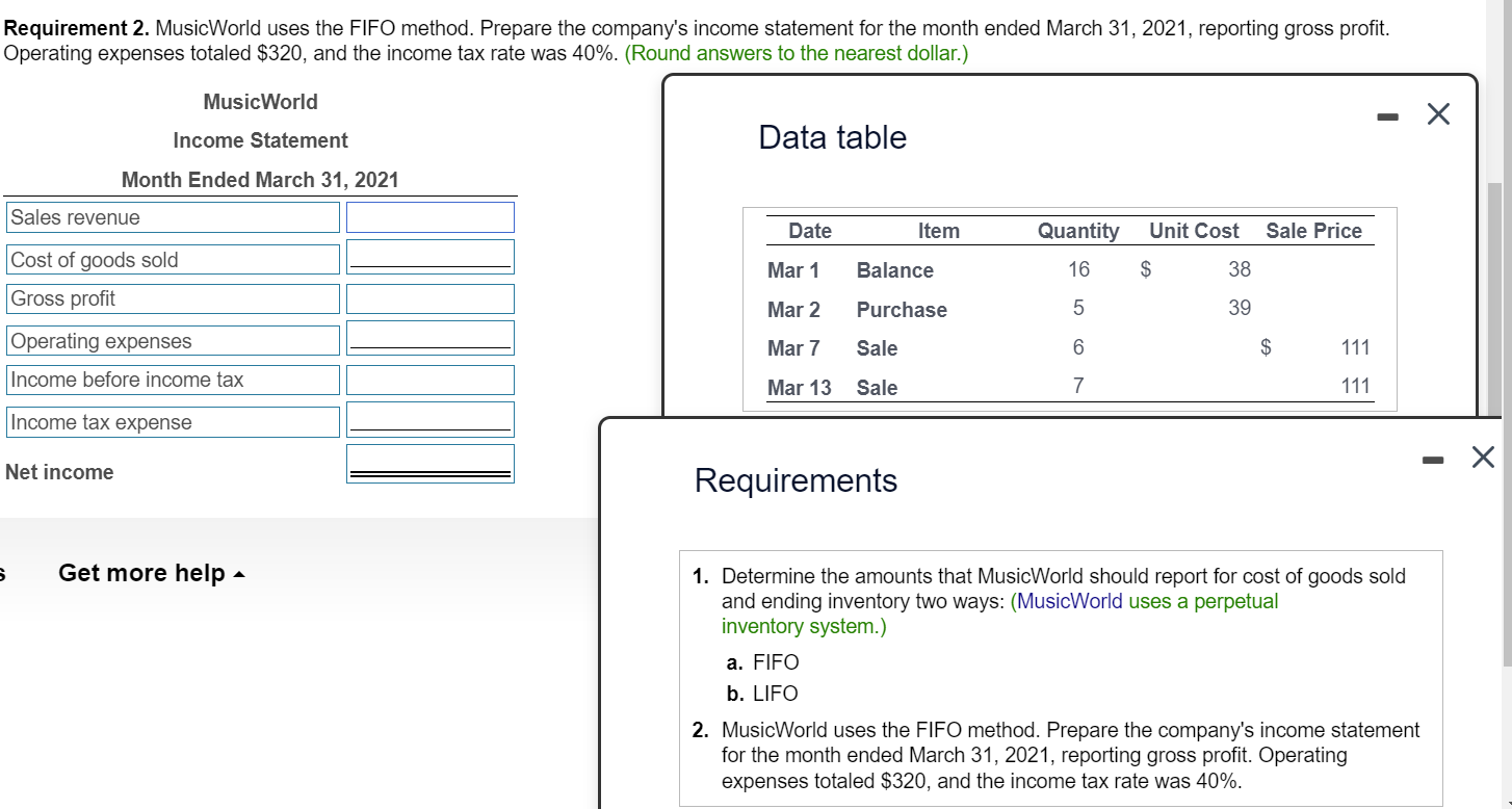 Solved Requirement 2. MusicWorld uses the FIFO method. | Chegg.com