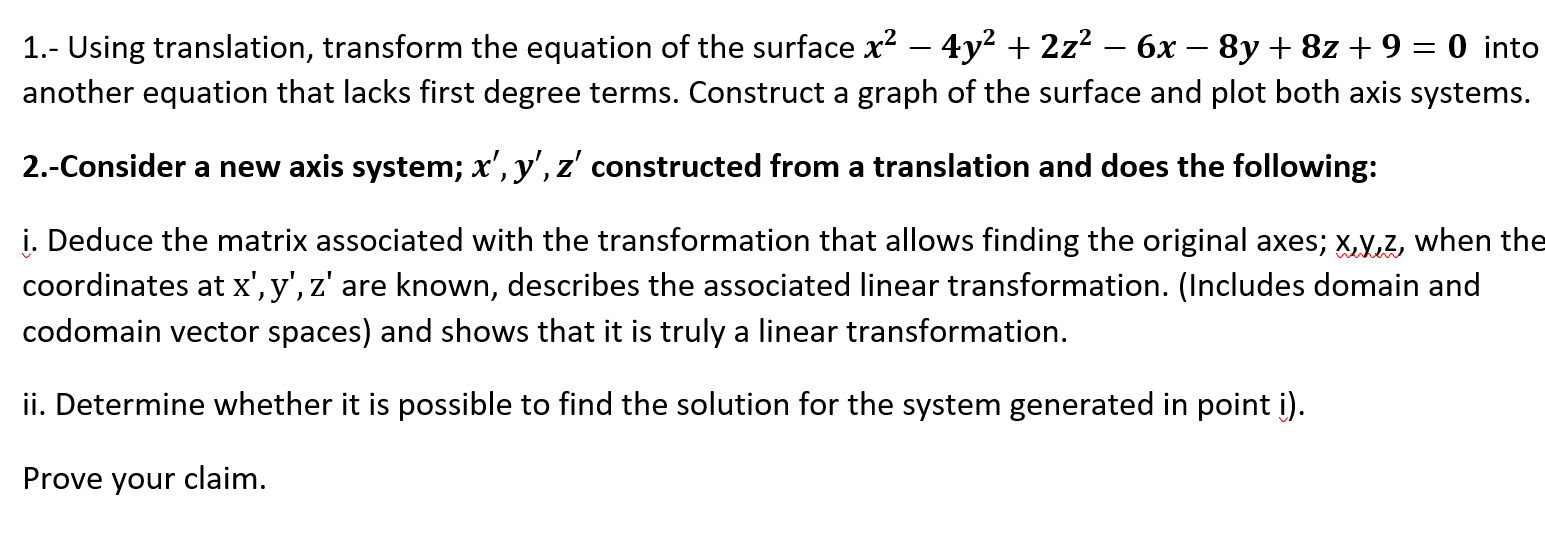 Solved 1.- Using translation, transform the equation of the | Chegg.com
