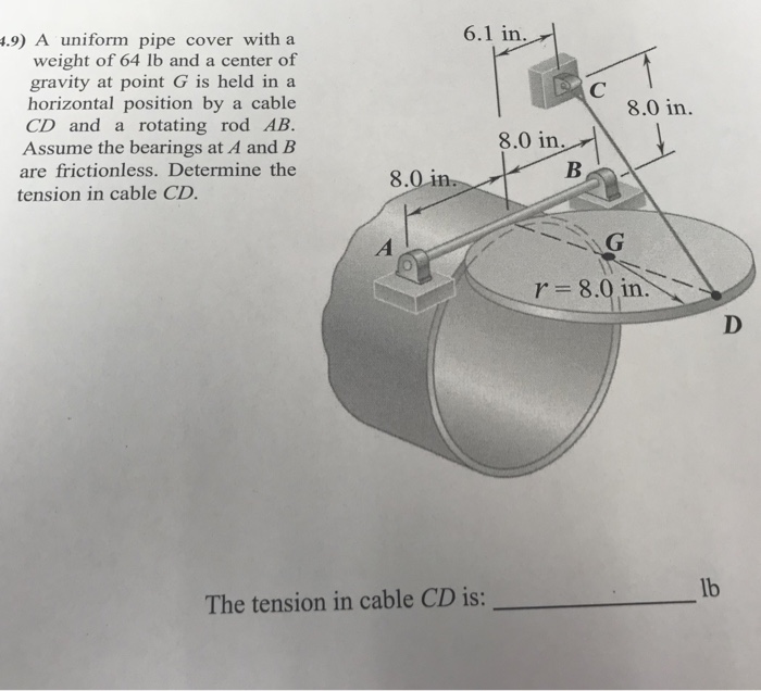 Solved 9 A uniform pipe cover with a 6.1 in weight of 64 lb | Chegg.com