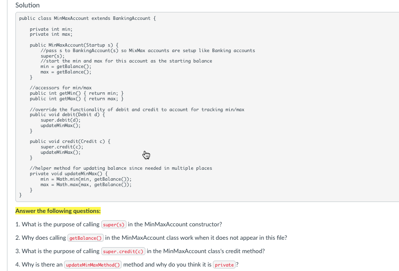 Solved Solution public class MinMaxAccount extends | Chegg.com