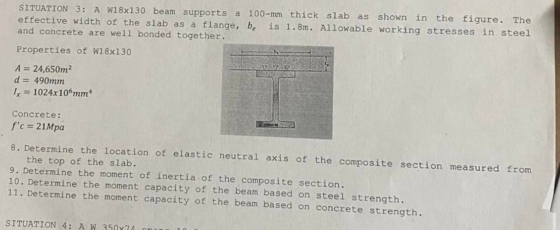 Solved SITUATION 3: A 18×130 ﻿beam supports a 100-mm ﻿thick | Chegg.com