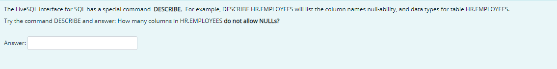 Solved The LiveSQL interface for SQL has a special command | Chegg.com